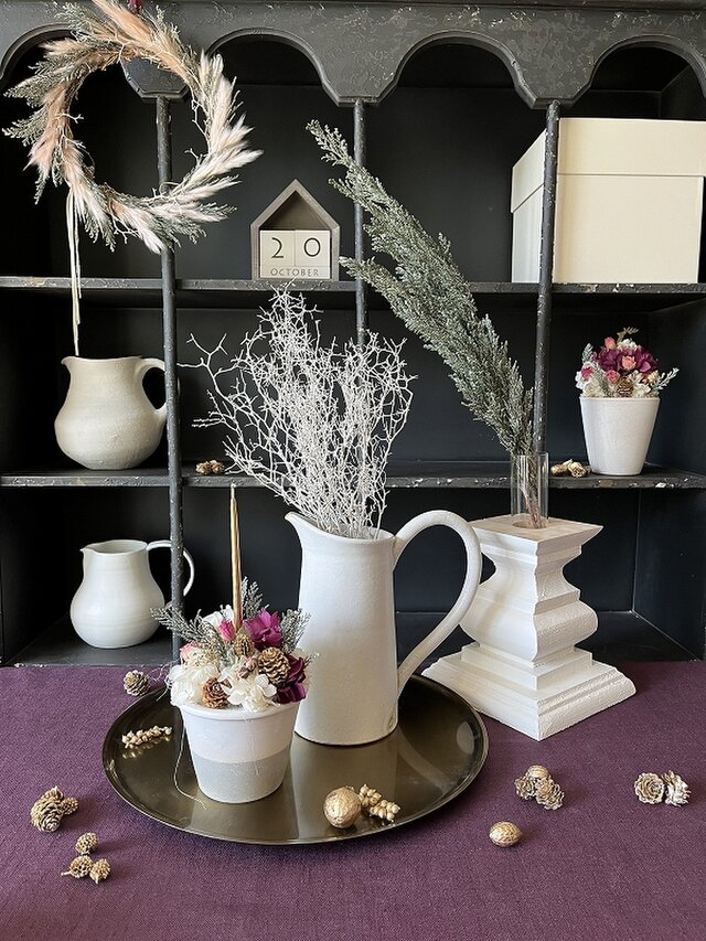 2023 Christmas 「Rose / ローズ」 ポットアレンジキャンドル付き mini | iichi 日々の暮らしを心地よくするハンドメイドやアンティークのマーケットプレイス