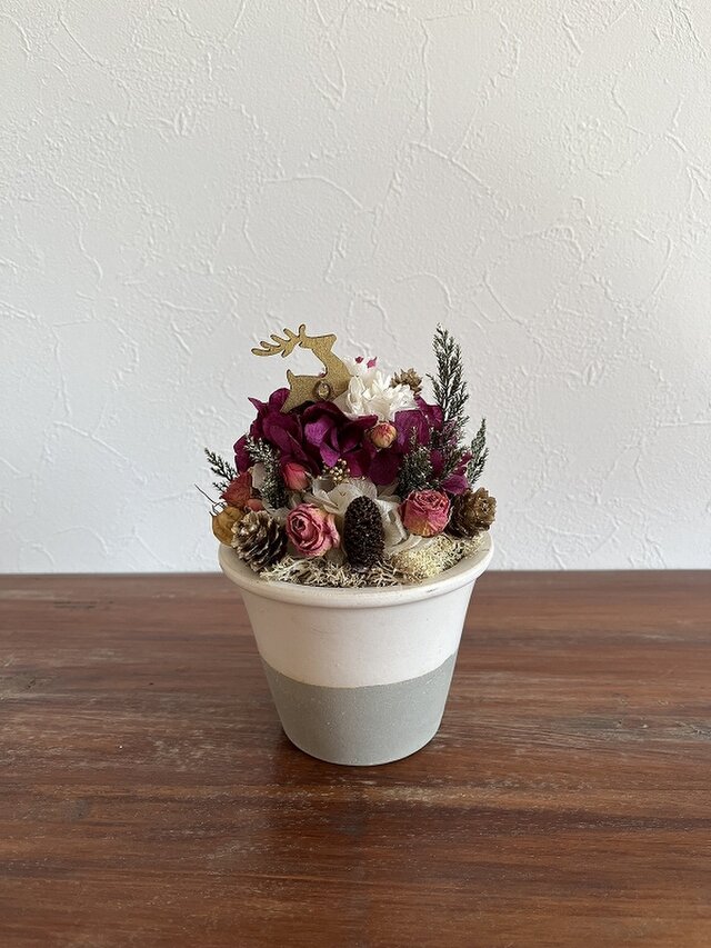 2023 Christmas 「Rose / ローズ」 ポットアレンジ mini | iichi 日々の暮らしを心地よくするハンドメイドやアンティークのマーケットプレイス
