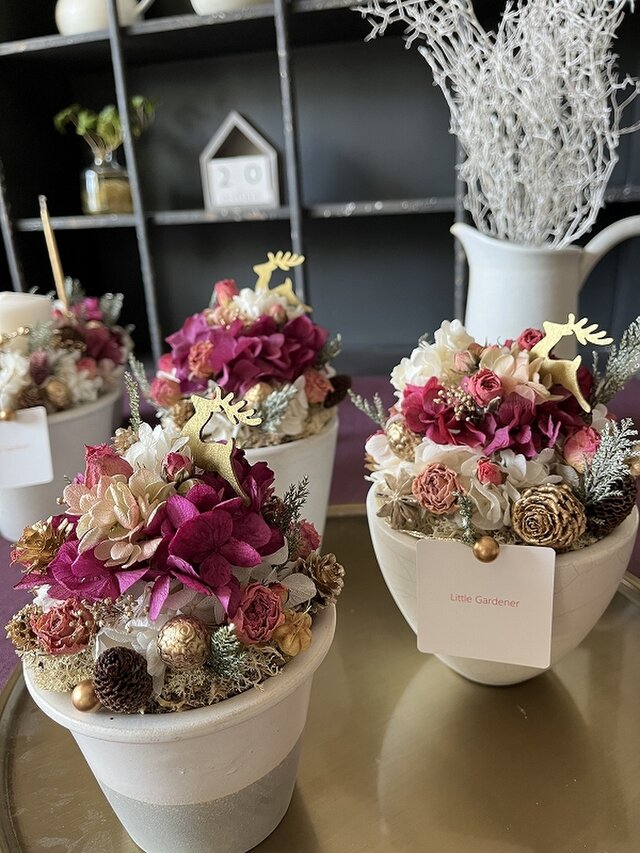 2023 Christmas 「Rose / ローズ」 ポットアレンジ mini | iichi 日々の暮らしを心地よくするハンドメイドやアンティークのマーケットプレイス