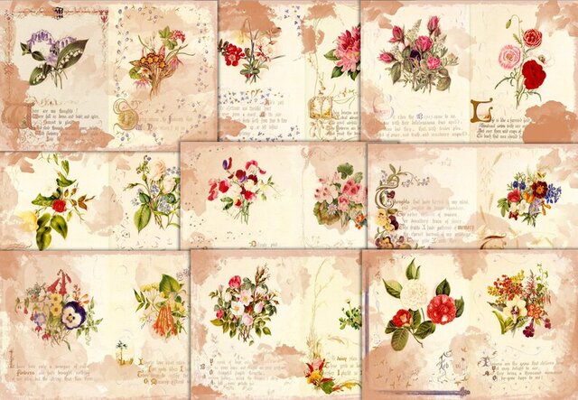 （1318）ビンテージ グランジボタニカルズジャーナリングペーパーA4サイズ。・。・(^^♪ | iichi 日々の暮らしを心地よくするハンドメイドやアンティークのマーケットプレイス