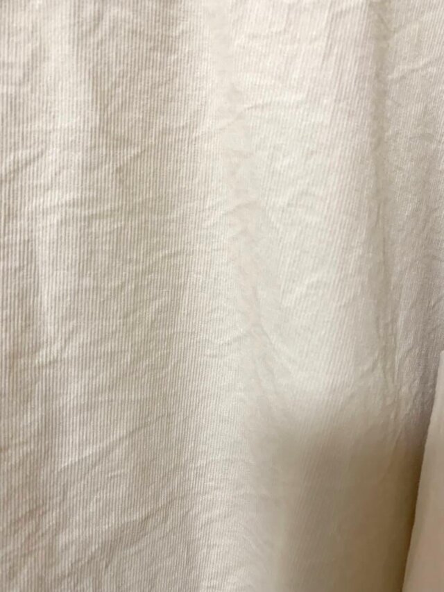 21Wコーデュロイ ソフト加工・七分袖・ワンピース・ホワイトクリーム・着丈96cm・綿100％ | iichi 日々の暮らしを心地よくするハンドメイドやアンティークのマーケットプレイス