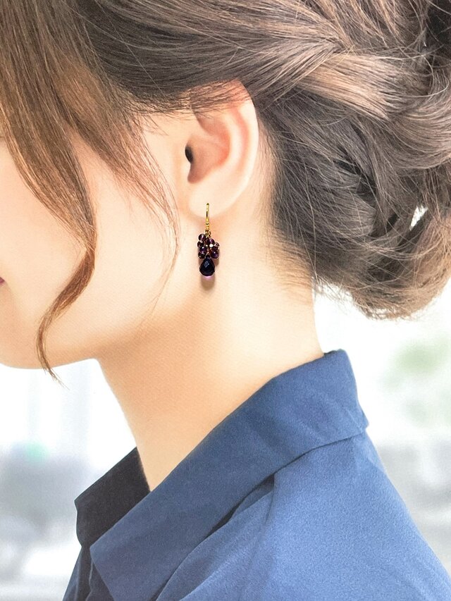 天然石アメジストの彩ピアス | iichi 日々の暮らしを心地よくするハンドメイドやアンティークのマーケットプレイス
