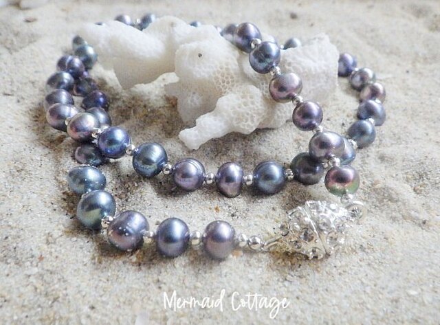 Flesh Pearl Necklace 淡水パールのネックレス S☆マグネットクラスプ☆黒蝶真珠 バロックパール | iichi 日々の ...