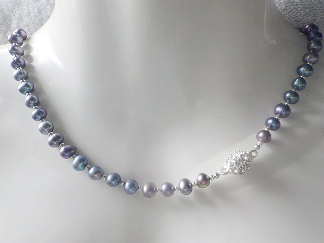 Flesh Pearl Necklace 淡水パールのネックレス S☆マグネットクラスプ☆黒蝶真珠 バロックパール | iichi 日々の ...