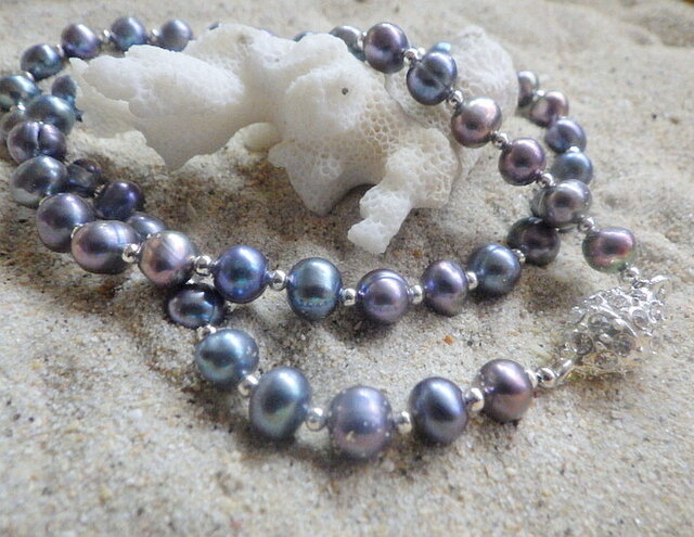 Flesh Pearl Necklace 淡水パールのネックレス S☆マグネットクラスプ☆黒蝶真珠 バロックパール | iichi 日々の ...