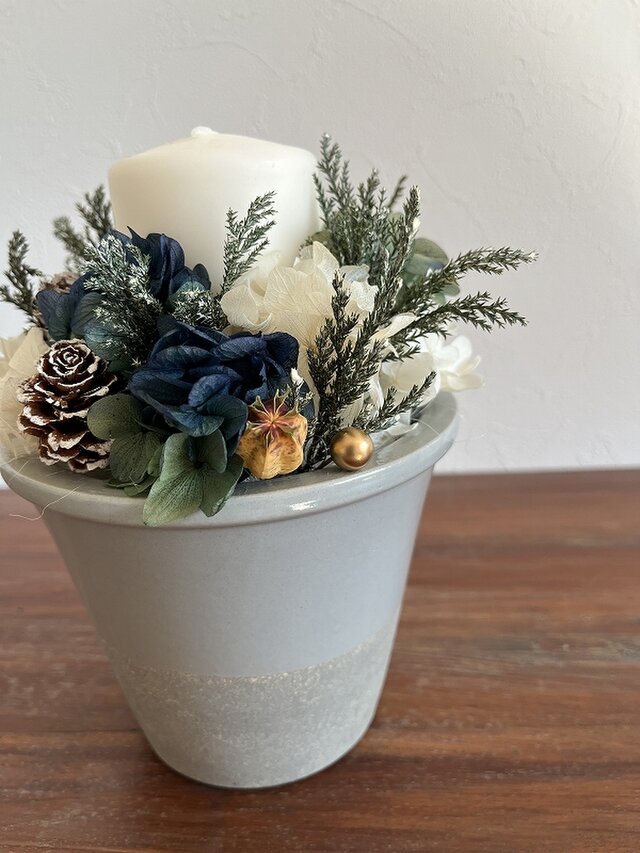 2023 Christmas 「Snow / スノー」 ポットアレンジキャンドル付き ML | iichi 日々の暮らしを心地よくするハンドメイドやアンティークのマーケットプレイス