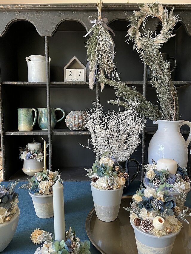 2023 Christmas 「Snow / スノー」 ポットアレンジ mini | iichi 日々の暮らしを心地よくするハンドメイドやアンティークのマーケットプレイス