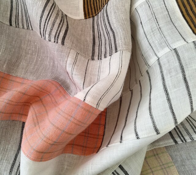 ♥チェック＆ボーダー♥リネンを楽しむ♥ナチュラルインテリア♥細長パッチワークカーテン★60×135★ | iichi 日々の暮らしを心地よくするハンドメイドやアンティークのマーケットプレイス