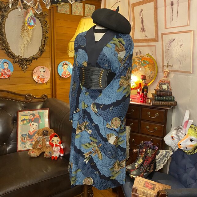 和洋折衷 レトロ 古着 ユニセックス 長襦袢 着物 和 モダン ハンドメイド リメイク ワンピース ドレス JW-4 | iichi 日々の暮らしを心地よくするハンドメイドやアンティークの ...