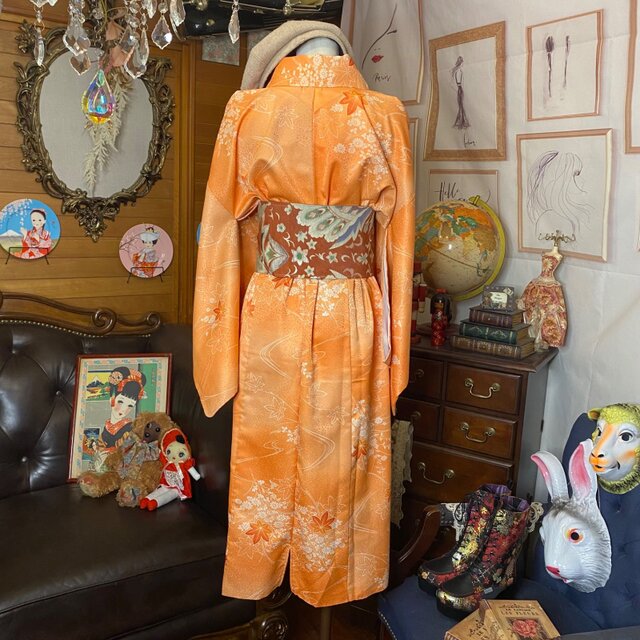 和洋折衷 レトロ 古着 洗える 着物 化繊 和 モダン ハンドメイド リメイク ワンピース ドレス 帯ベルト KW-23 | iichi 日々の暮らしを心地よくするハンドメイドやアンティークの ...