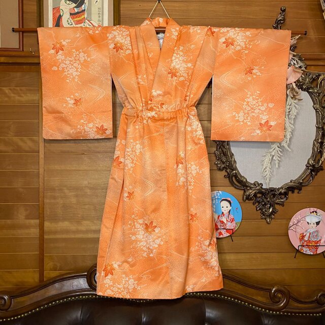 和洋折衷 レトロ 古着 洗える 着物 化繊 和 モダン ハンドメイド リメイク ワンピース ドレス 帯ベルト KW-23 | iichi 日々の暮らしを心地よくするハンドメイドやアンティークの ...