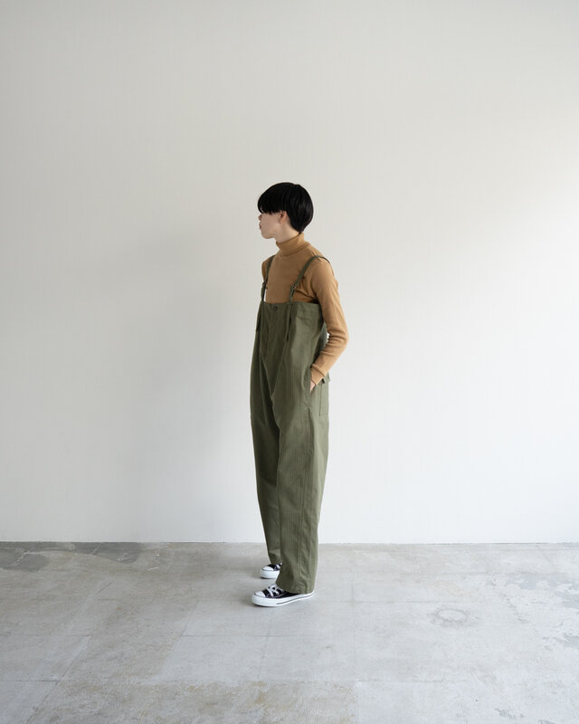 コットンヘリンボン/オーバーオール/stocking wader/olive drab | iichi 日々の暮らしを心地よくするハンドメイドやアンティークのマーケットプレイス