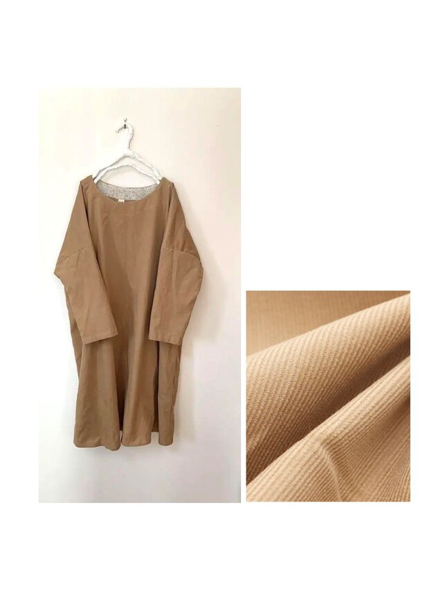 ハンドメイド・七分袖・コーデュロイワンピース・ベージュ・着丈96cm・綿100％ | iichi 日々の暮らしを心地よくするハンドメイドやアンティークのマーケットプレイス