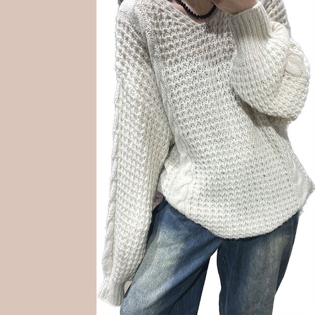 【新作】大人カジュアルVネックゆったりふわふわニットセーター（アイボリー）23022AI | iichi 日々の暮らしを心地よくするハンドメイドやアンティークのマーケットプレイス