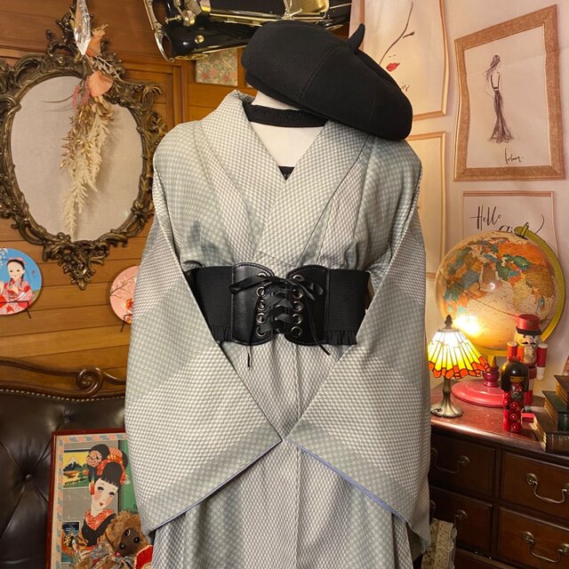 和洋折衷 レトロ 古着 洗える 化繊 着物 和 モダン ハンドメイド リメイク ワンピース ドレス KW-81 | iichi 日々の暮らしを心地よくするハンドメイドやアンティークのマーケットプレイス