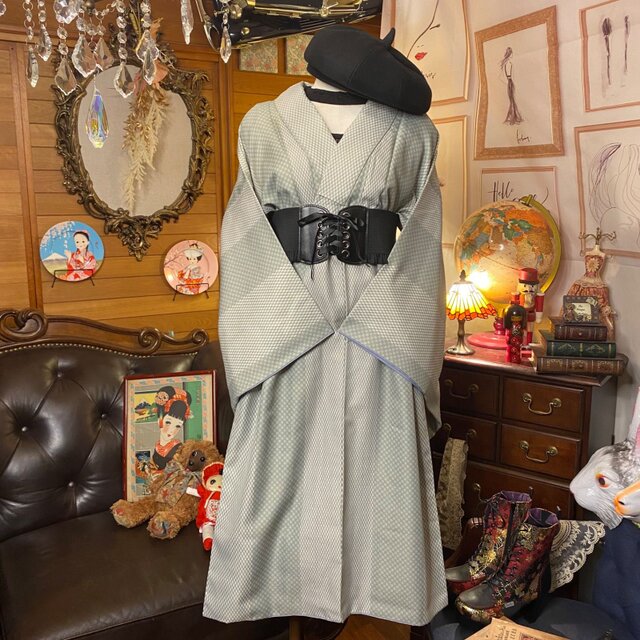 和洋折衷 レトロ 古着 洗える 化繊 着物 和 モダン ハンドメイド リメイク ワンピース ドレス KW-81 | iichi 日々の暮らしを心地よくするハンドメイドやアンティークのマーケットプレイス