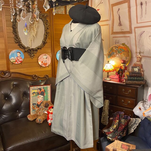 和洋折衷 レトロ 古着 洗える 化繊 着物 和 モダン ハンドメイド リメイク ワンピース ドレス KW-81 | iichi 日々の暮らしを心地よくするハンドメイドやアンティークのマーケットプレイス