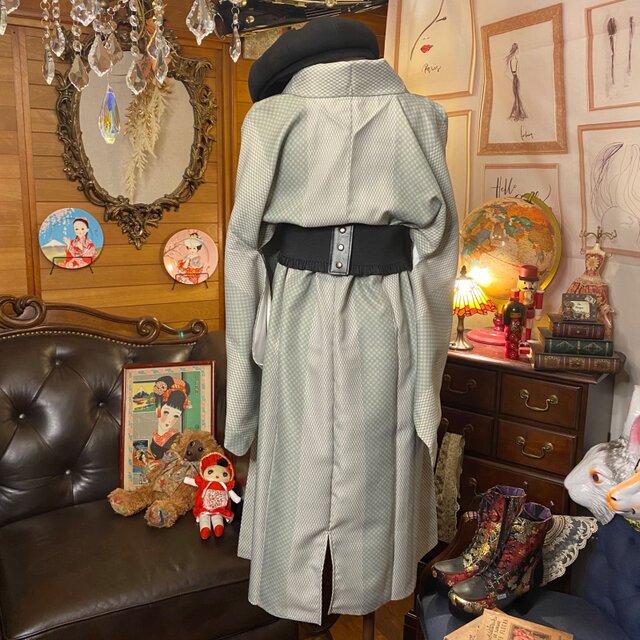 和洋折衷 レトロ 古着 洗える 化繊 着物 和 モダン ハンドメイド リメイク ワンピース ドレス KW-81 | iichi 日々の暮らしを心地よくするハンドメイドやアンティークのマーケットプレイス