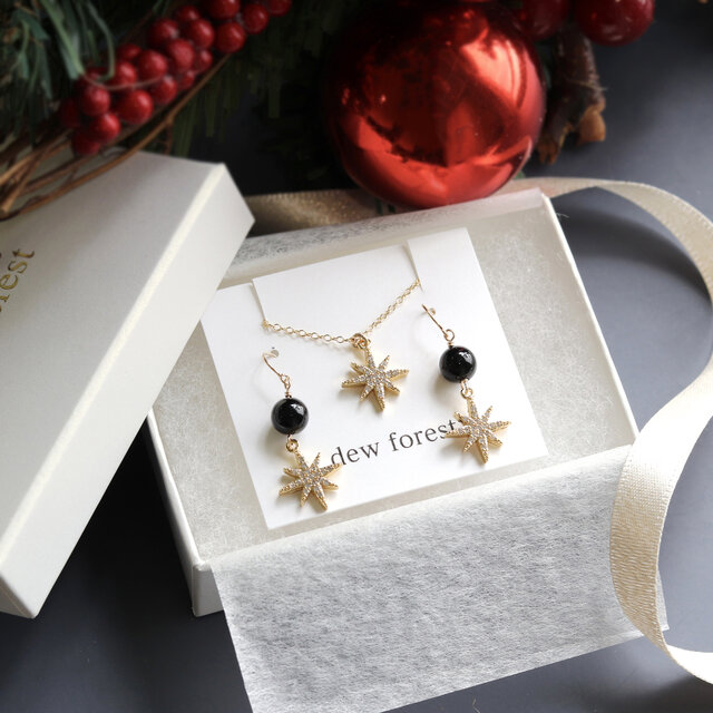 ＊Xmas gift＊ オニキス＋スター ピアス(イヤリング)＆ネックレス2点セット /クリスマスコフレ2023 | iichi 日々の暮らしを心地よくするハンドメイドやアンティークの ...