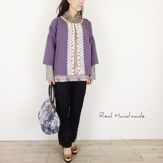 ジャガードアンティークフラワースモーキーパープルがま口BAG | iichi 日々の暮らしを心地よくするハンドメイドやアンティークのマーケットプレイス