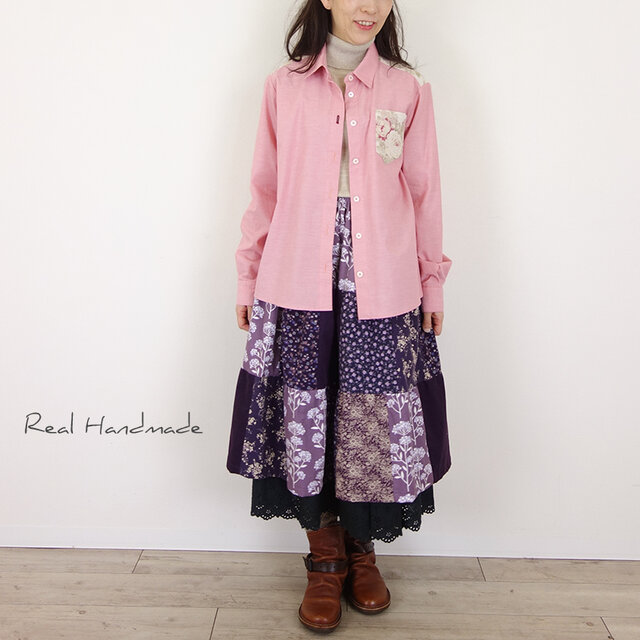 あたたかパッチティアードスカート☆パープル | iichi 日々の暮らしを心地よくするハンドメイドやアンティークのマーケットプレイス