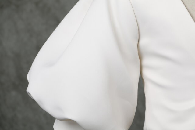 高品質！ホワイト Vネック トップス 姫袖 スレンダーライン 披露宴/二次会 | iichi 日々の暮らしを心地よくするハンドメイドやアンティークのマーケットプレイス