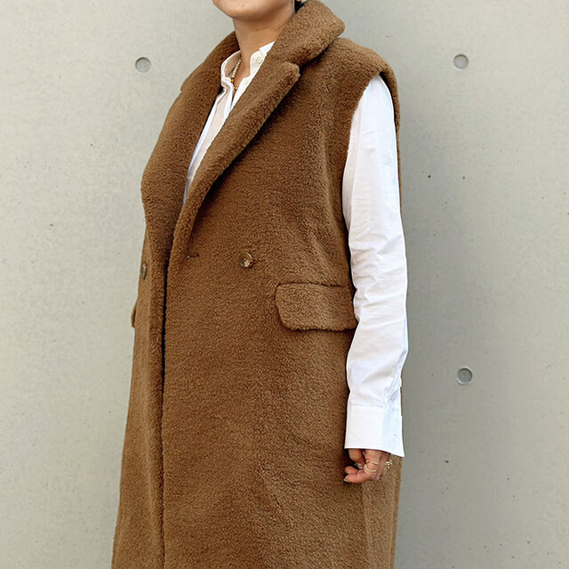 【新作】暖かいモフモフボア ジレ ロングベスト ジャケット ブラウン23024BRF | iichi 日々の暮らしを心地よくするハンドメイドやアンティークのマーケットプレイス