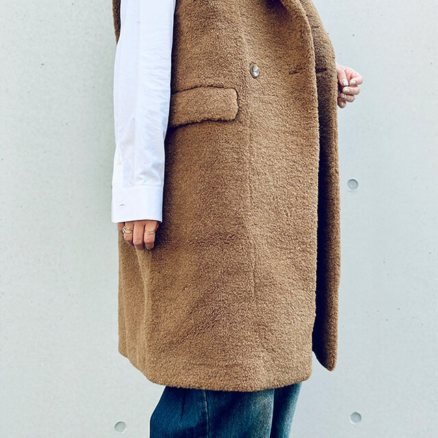 【新作】暖かいモフモフボア ジレ ロングベスト ジャケット ブラウン23024BRF | iichi 日々の暮らしを心地よくするハンドメイドやアンティークのマーケットプレイス