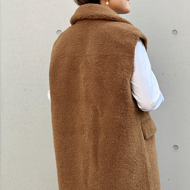 【新作】暖かいモフモフボア ジレ ロングベスト ジャケット ブラウン23024BRF | iichi 日々の暮らしを心地よくするハンドメイドやアンティークのマーケットプレイス