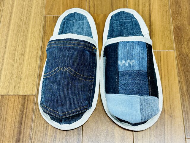 男性用★洗濯機丸洗いOK★スリッパ•室内履き★デニムリメイク ルームシューズ | iichi 日々の暮らしを心地よくするハンドメイドやアンティークのマーケットプレイス