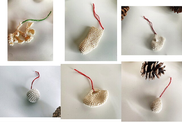 クリスマスオーナメント*ソックス•ミトン•バスケット•ボール•ドロップ•ヤドリギ*24piece | iichi 日々の暮らしを心地よくするハンドメイドやアンティークのマーケットプレイス