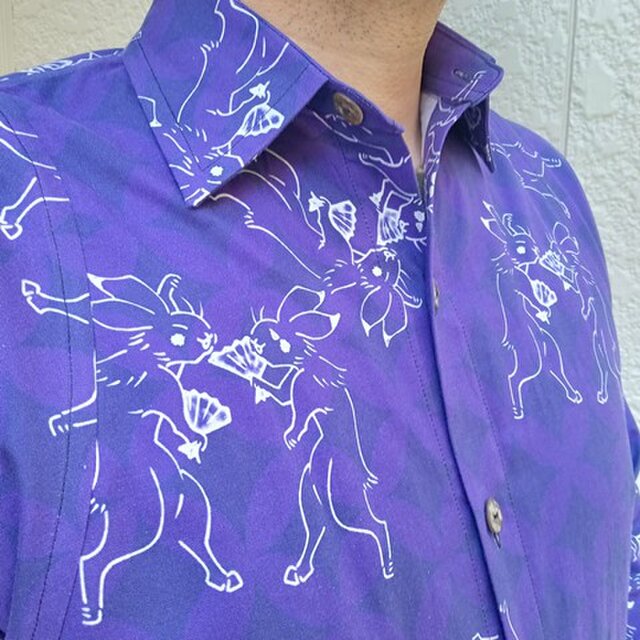 長袖和柄シャツ（七宝紋に兎戯画図） | iichi 日々の暮らしを心地よくするハンドメイドやアンティークのマーケットプレイス