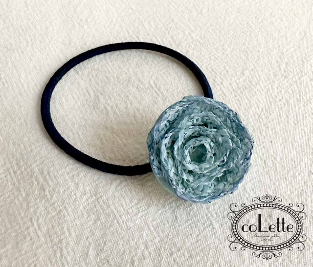 フランスアンティークヘアゴム／ブルーストローボタン（AFB-176） | iichi 日々の暮らしを心地よくするハンドメイドやアンティークのマーケットプレイス