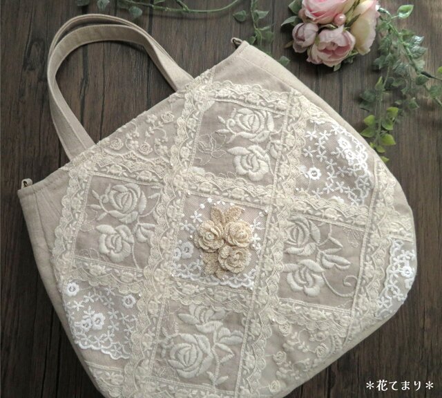 薔薇のクロッシェレース&パッチワークの2wayバッグ ～Rose garden～ | iichi 日々の暮らしを心地よくするハンドメイドやアンティークのマーケットプレイス