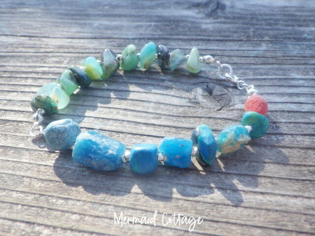 Blue Lagoon Romanglass bracelet 青の洞窟ローマングラス＆ペルヴィアンオパール ハーフブレス | iichi 日々の暮らしを心地よくするハンドメイドやアンティーク ...