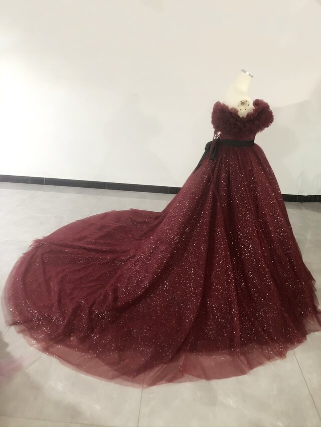 上品！ カラードレス ボルドー色 2waysドレス 取り外しオフショルダー 結婚式/披露宴 | iichi 日々の暮らしを心地よくするハンドメイドやアンティークのマーケットプレイス