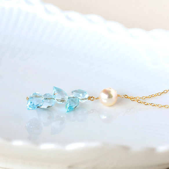 【早割クリスマス2023】14kgf/art nouveau ブルートパーズxアコヤバロック真珠ネックレス | iichi 日々の暮らしを心地よくするハンドメイドやアンティークのマーケットプレイス