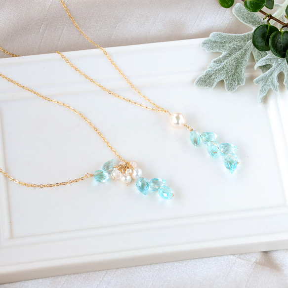 【早割クリスマス2023】14kgf/art nouveau ブルートパーズxアコヤバロック真珠ネックレス | iichi 日々の暮らしを心地よくするハンドメイドやアンティークのマーケットプレイス