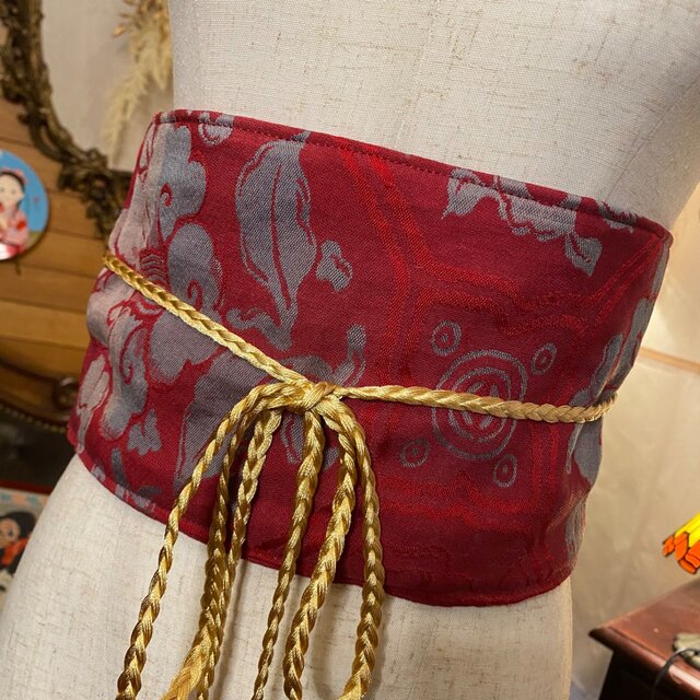 和洋折衷 レトロ 古着 アンティーク 名古屋帯 着物 和装 リメイクベルト ウエストマーク ハンドメイド OB-8 | iichi 日々の暮らしを心地よくするハンドメイドやアンティークの ...