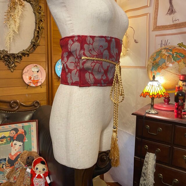 和洋折衷 レトロ 古着 アンティーク 名古屋帯 着物 和装 リメイクベルト ウエストマーク ハンドメイド OB-8 | iichi 日々の暮らしを心地よくするハンドメイドやアンティークの ...