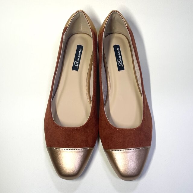 冬SALE半額 楽ちんバイカラーパンプス (ブラウンxゴールド) ぺたんこ2cmヒール /23.0cm/23.5cm | iichi 日々の暮らしを心地よくするハンドメイドやアンティークの ...