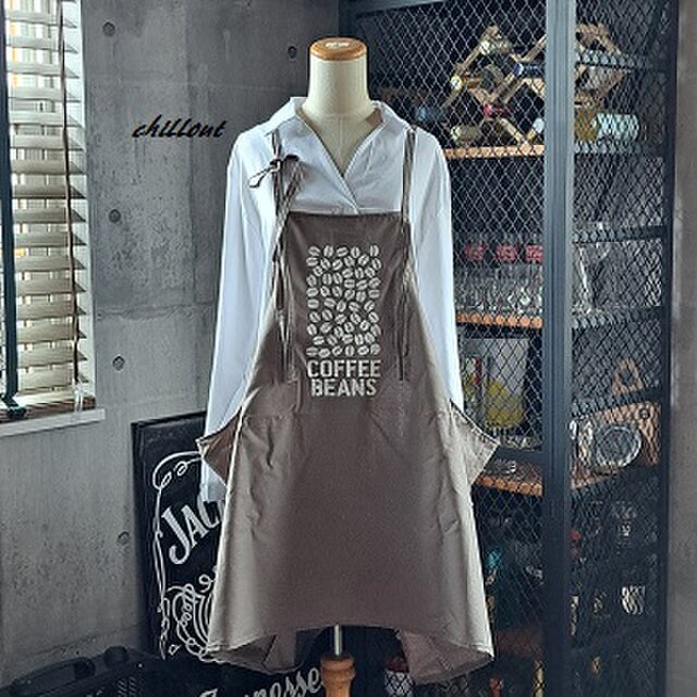 【背中がかわいい】エプロンドレス：チャコール×COFFEE BEANS【0622】 | iichi 日々の暮らしを心地よくするハンドメイドやアンティークのマーケットプレイス