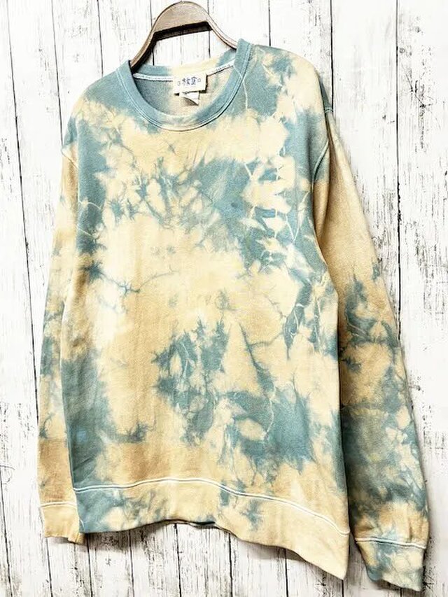 タイダイ染め スウェット トレーナー Lサイズ ティールブルー×ベージュ HD20-65 | iichi 日々の暮らしを心地よくするハンドメイドやアンティークのマーケットプレイス