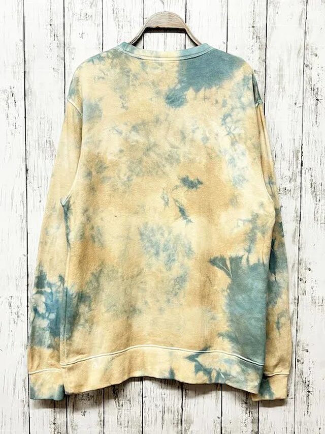 タイダイ染め スウェット トレーナー Lサイズ ティールブルー×ベージュ HD20-65 | iichi 日々の暮らしを心地よくするハンドメイドやアンティークのマーケットプレイス