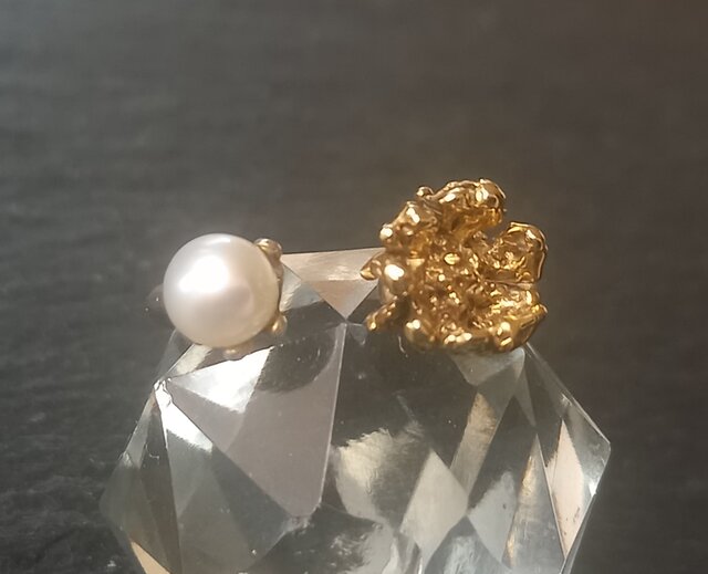 silver×brass スカビオサとあこやパールの オープンリング | iichi 日々の暮らしを心地よくするハンドメイドやアンティークのマーケットプレイス