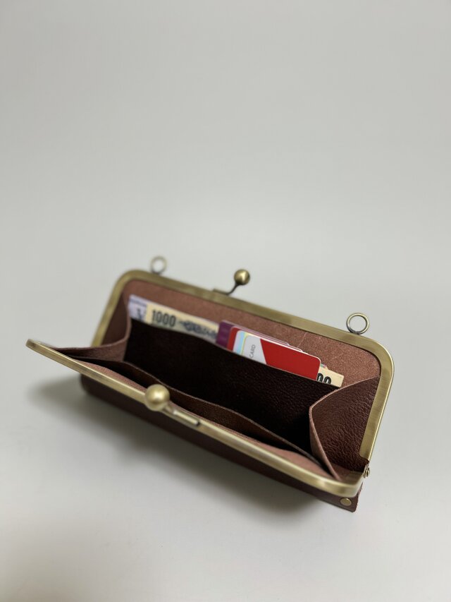 姫路レザー2wayがま口長財布 焦げ茶 携帯も入るsize スマホショルダー スマホケース カード入れ 送料無料 | iichi 日々の暮らしを心地よくするハンドメイドやアンティークの ...