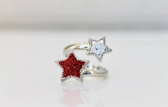 【受注制作】 wish upon a star ring 《red×white》 （silver） | iichi 日々の暮らしを心地よくするハンドメイドやアンティークのマーケットプレイス