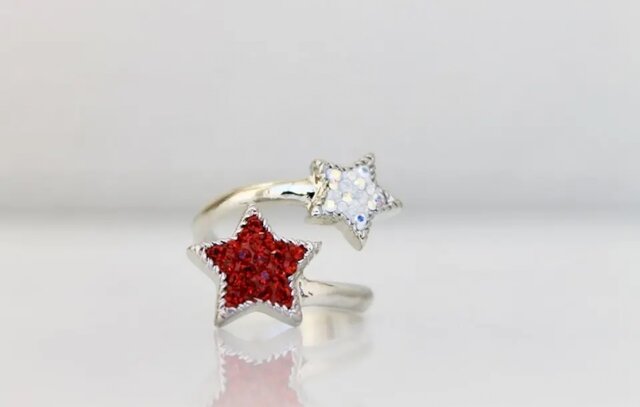 【受注制作】 wish upon a star ring 《red×white》 （silver） | iichi 日々の暮らしを心地よくするハンドメイドやアンティークのマーケットプレイス