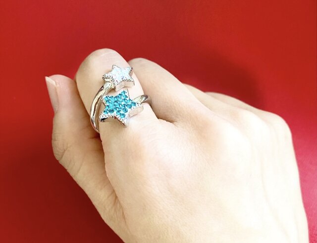 【受注制作】 wish upon a star ring 《red×white》 （silver） | iichi 日々の暮らしを心地よくするハンドメイドやアンティークのマーケットプレイス