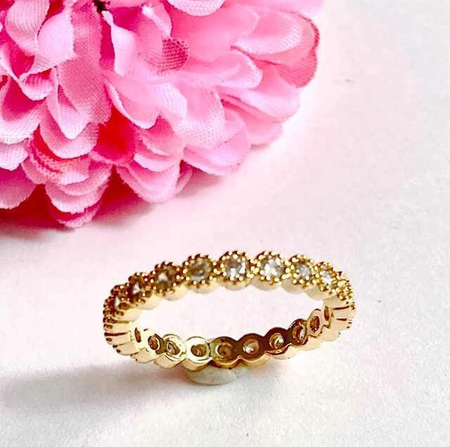 高品質・しあわせエタニティA A Aジルコニア ミル打ち リング 18金GP | iichi 日々の暮らしを心地よくするハンドメイドやアンティークのマーケットプレイス